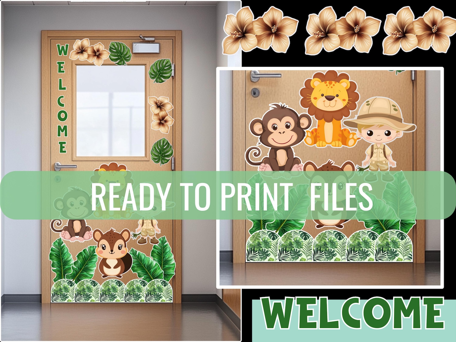 Jungle Safari Theme Welcome Classroom Door Sign Classroom Door Display ...