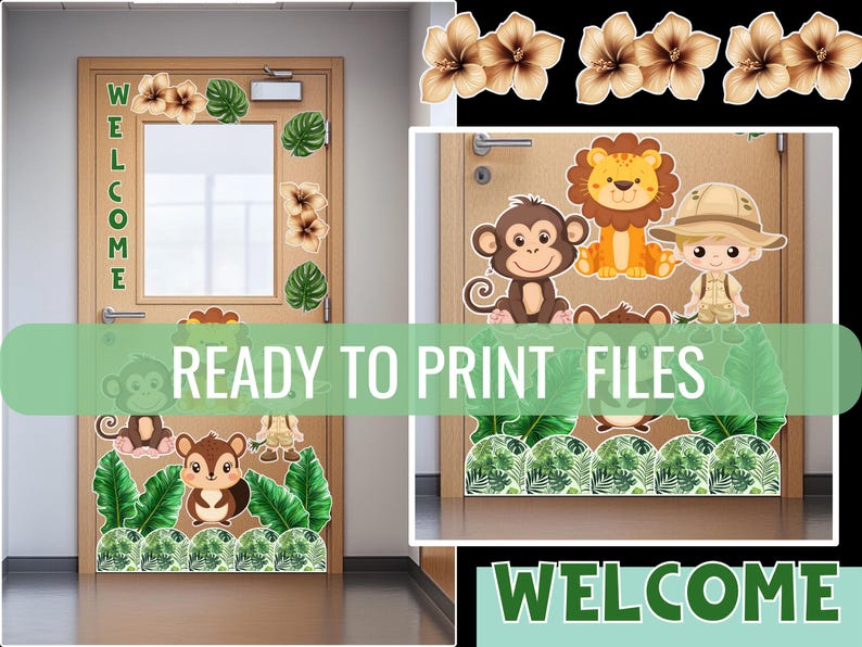 Jungle Safari Theme Welcome Classroom Door Sign Classroom Door Display ...