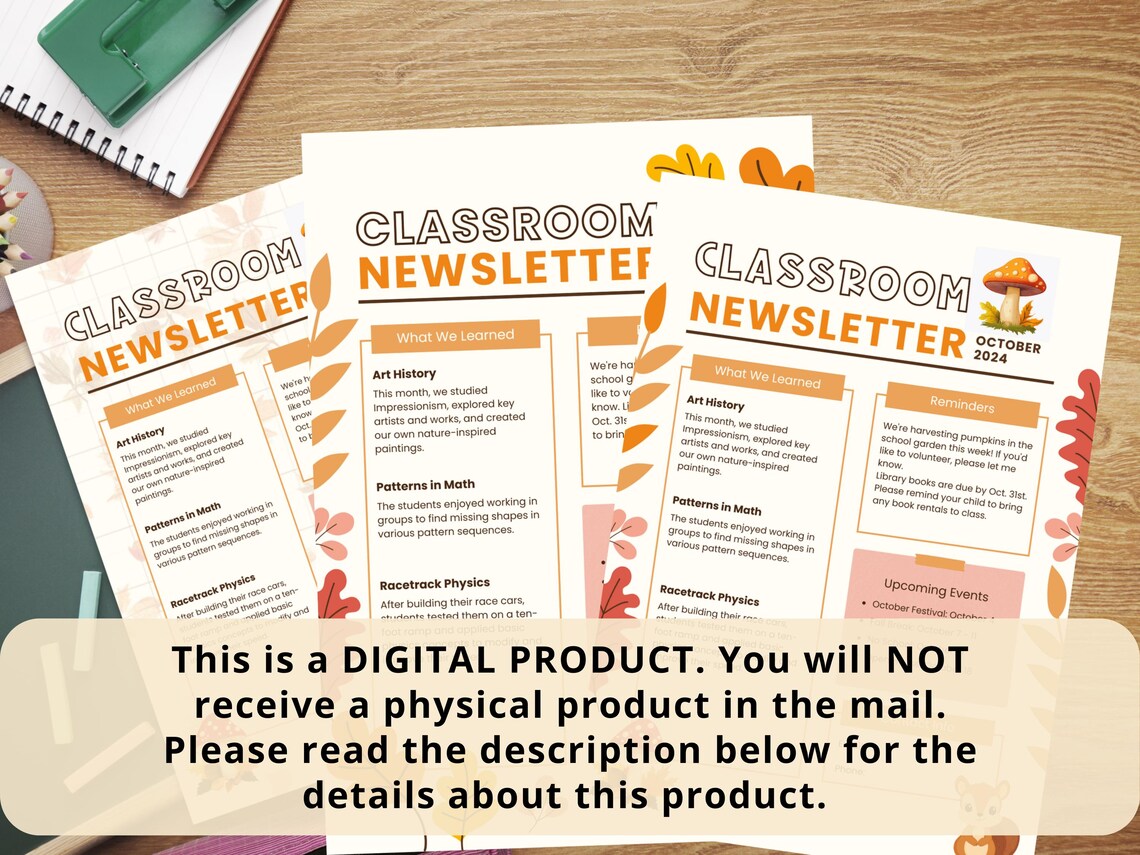 Classroom Newsletter Template Autumn Theme Classroom Newsletter ...