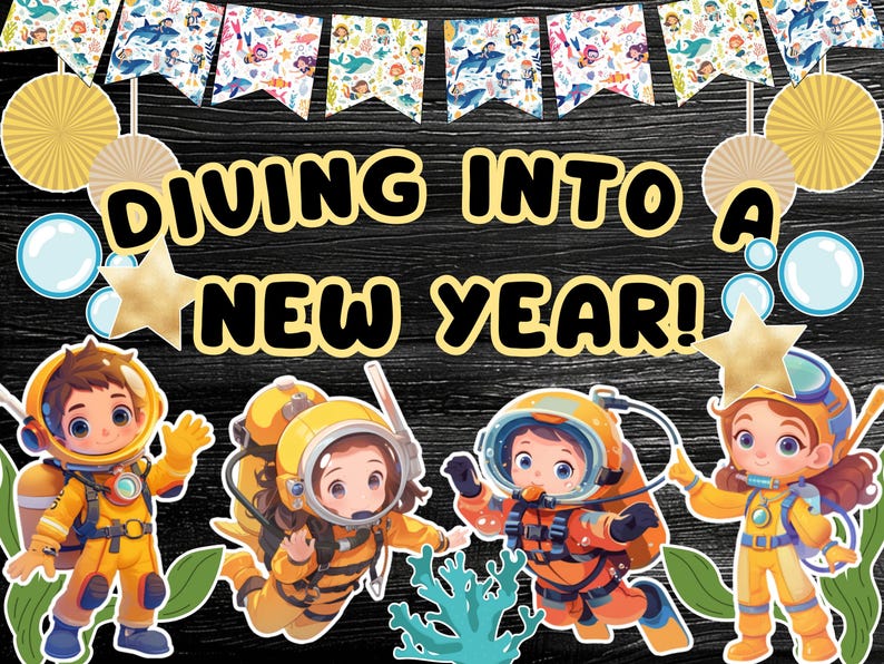 New Year Bulletin Board Kit, Under the Sea Theme New Year Classroom ...