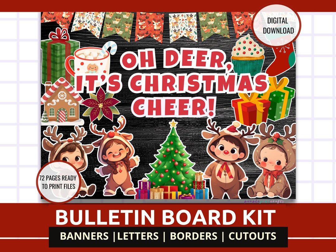 Christmas Bulletin Board Kit Reindeer Theme Classroom Decor Kit ...