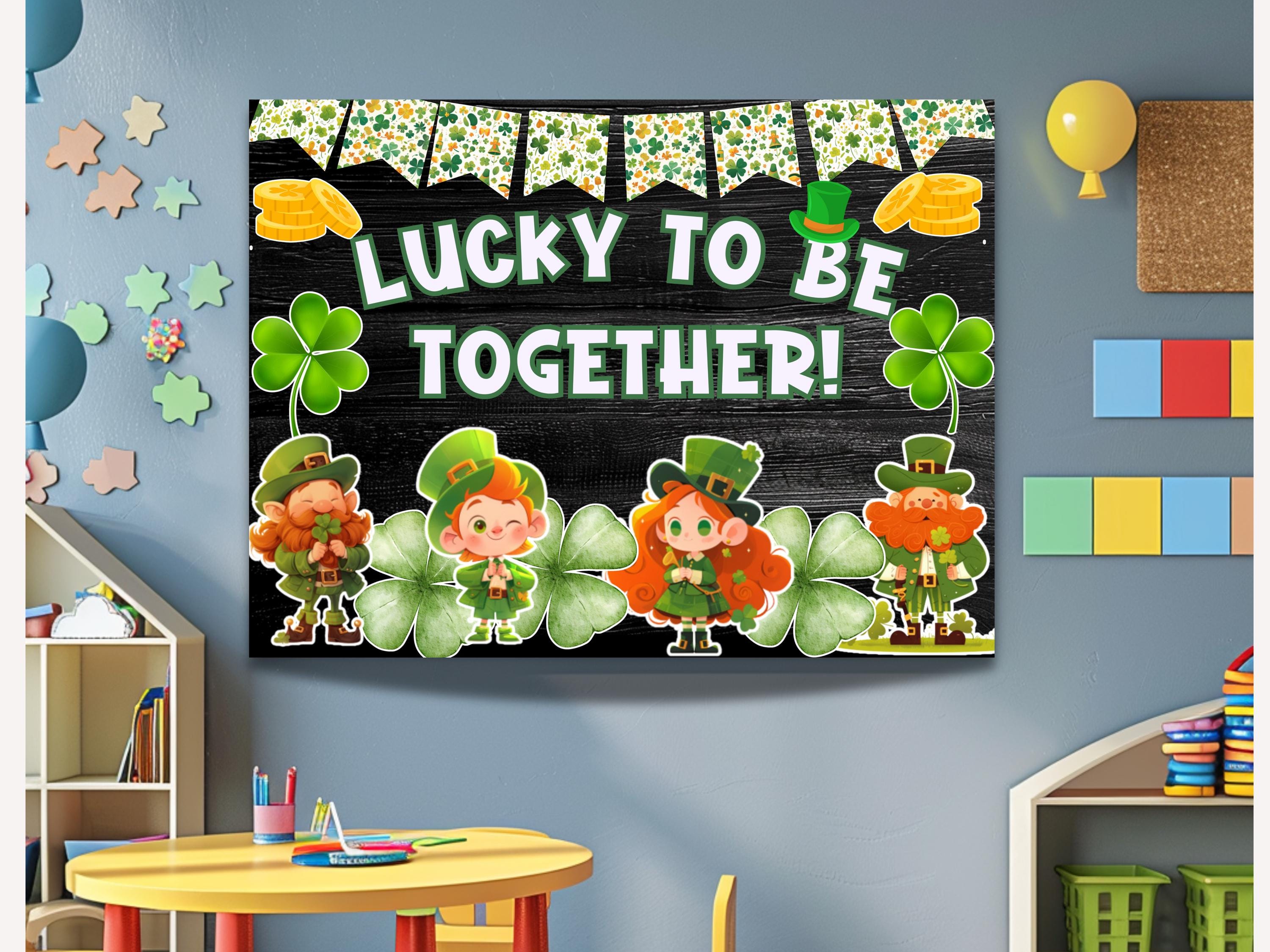 Saint Patrick Bulletin Board Kit Lucky Theme Decoration Set Shamrock ...