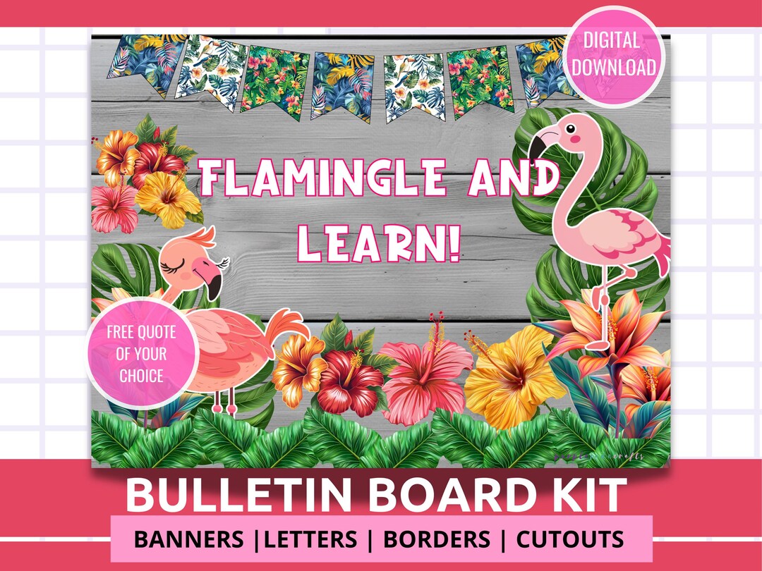 Flamingo Theme Bulletin Board Kit Kindergarten Classroom Decor Set Back ...