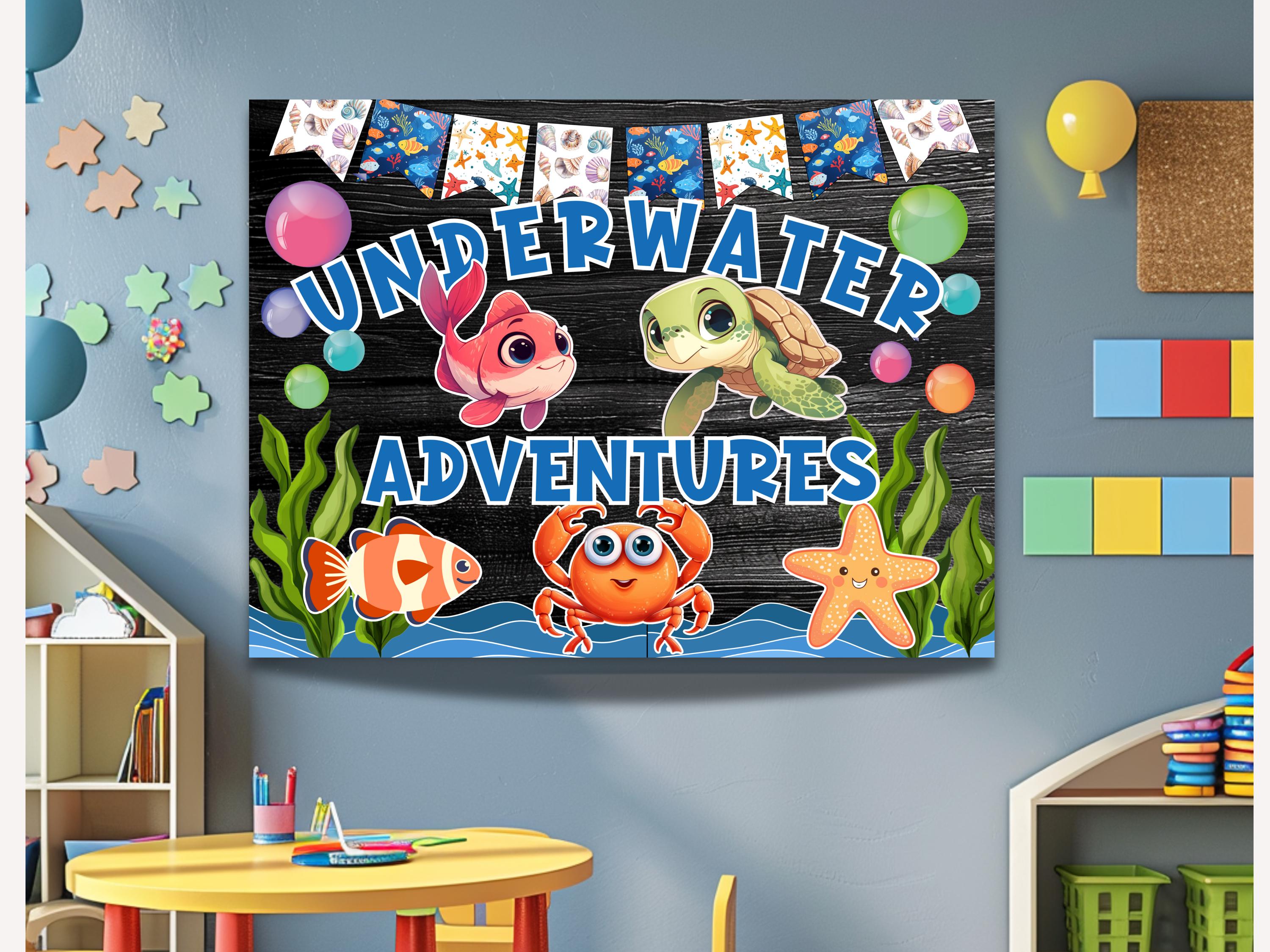 Ocean Life Bulletin Board Kit Fun Fish Decor for Home or School Under ...