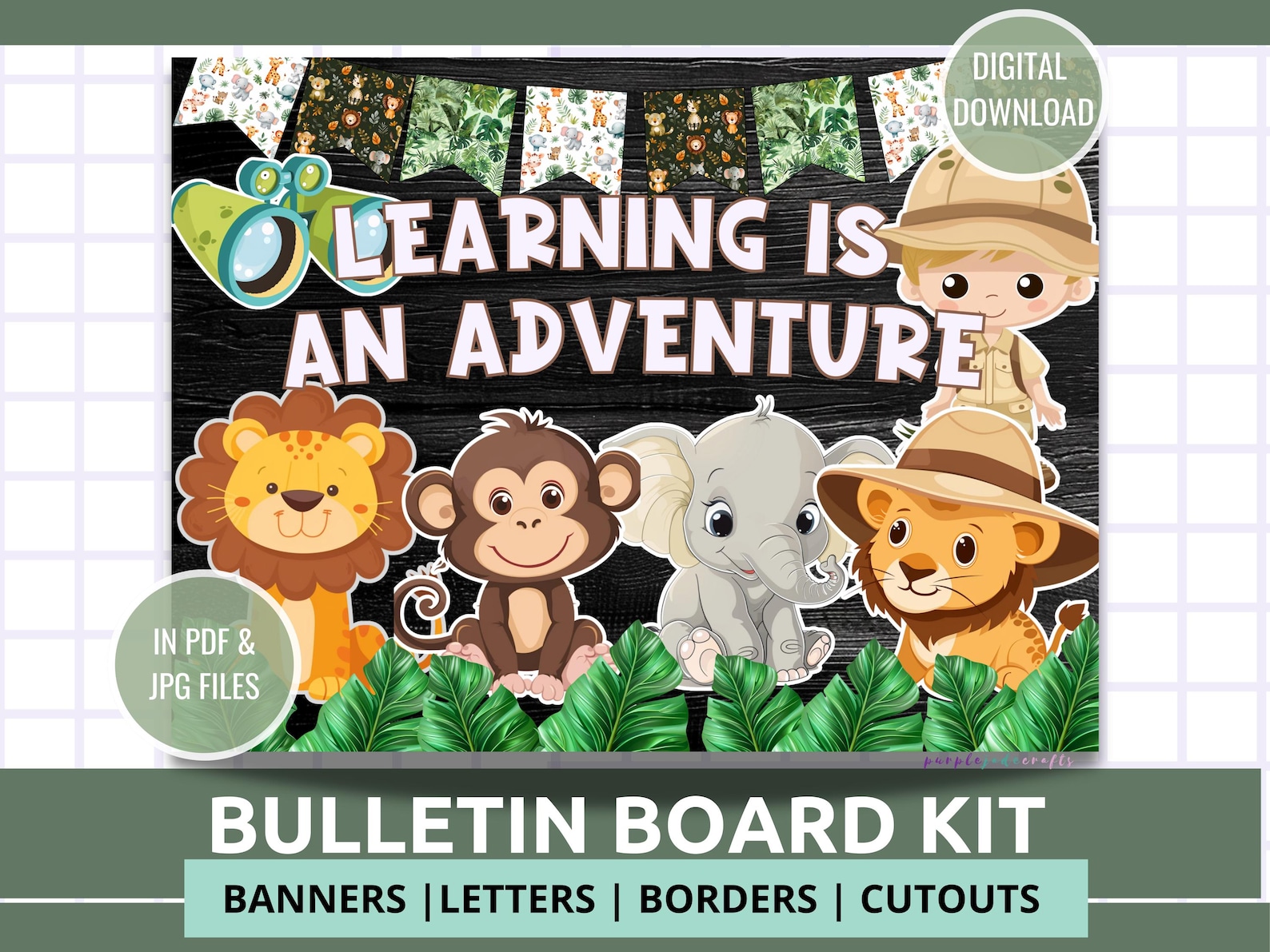 Safari Jungle Theme Bulletin Board Decor Set Kindergarten Classroom ...