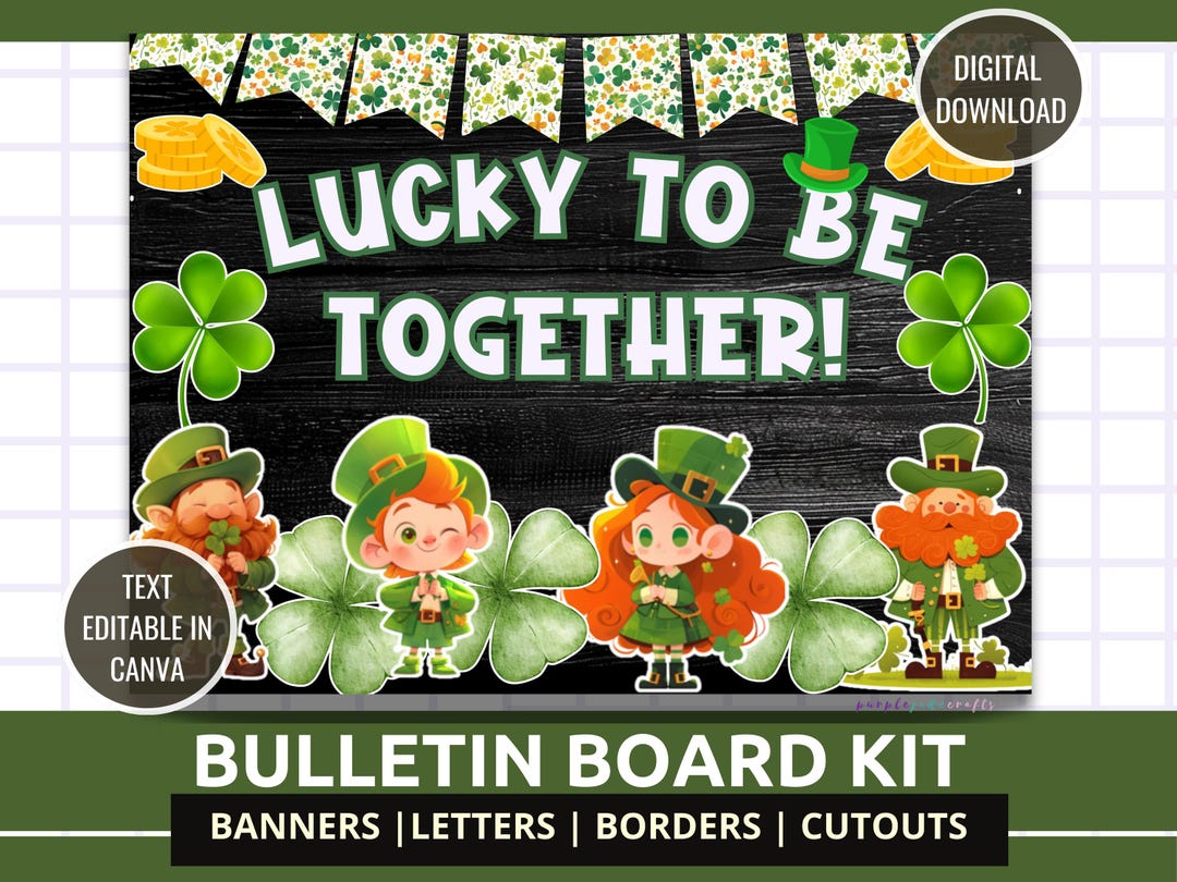Saint Patrick Bulletin Board Kit Lucky Theme Decoration Set Shamrock ...