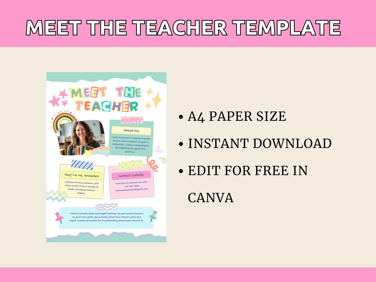 Meet the Teacher Template Pastel Theme Classroom Newsletter Editable ...