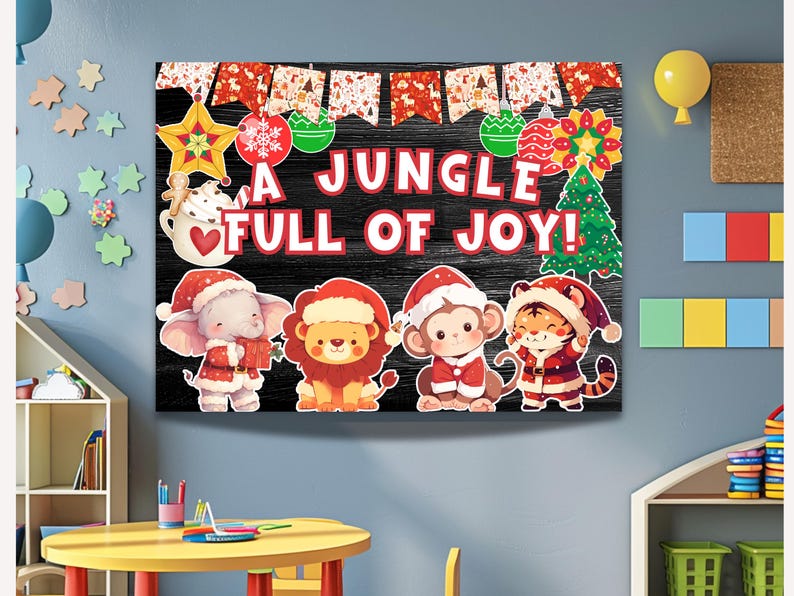 Classroom Bulletin Board Kit Christmas Theme, Jungle Safari Themed ...