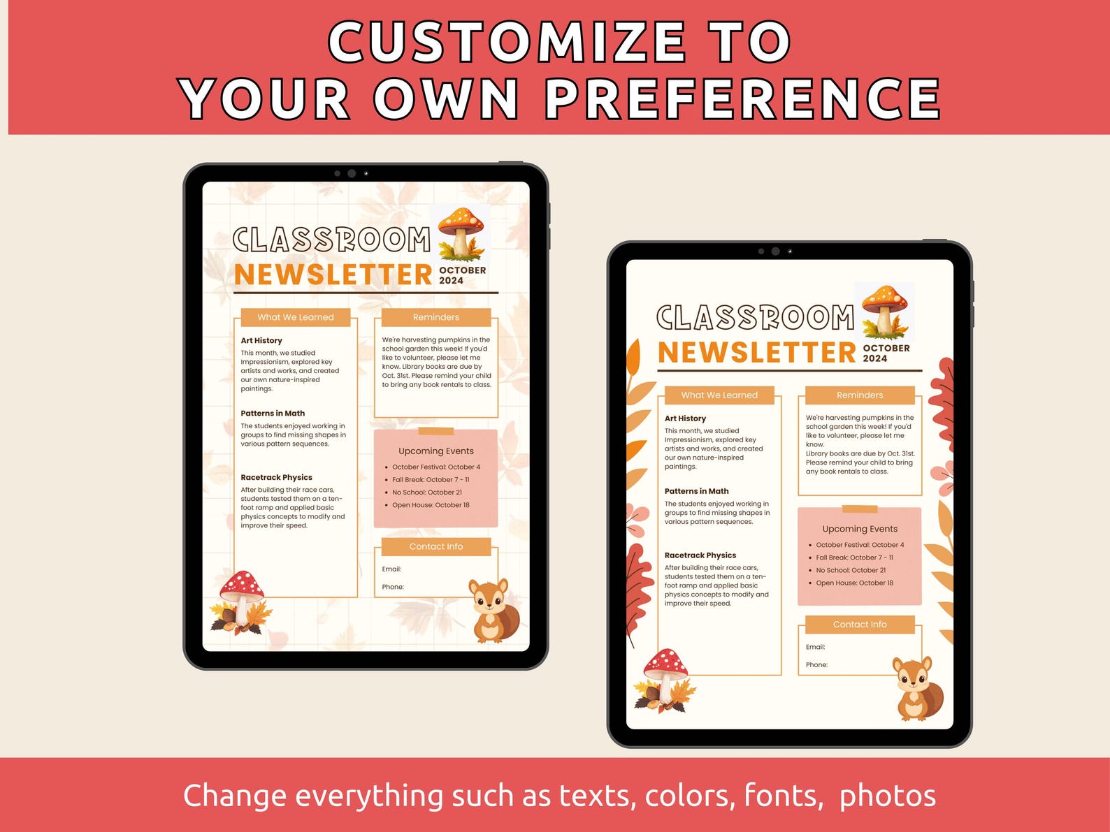Classroom Newsletter Template Autumn Theme Classroom Newsletter ...