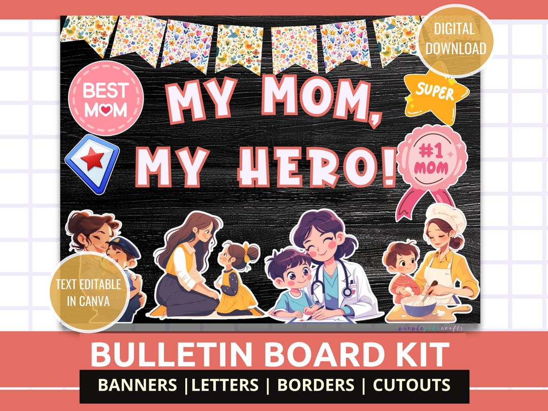 Mother's Day Bulletin Board Kit My Mom My Hero Theme Mothers Day Gift ...