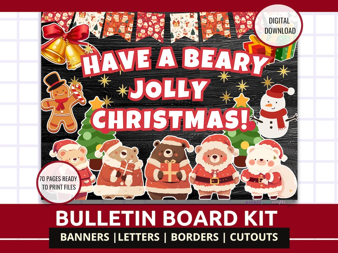 Christmas Bulletin Board Kit Printable, Bear Themed Classroom Decor Kit ...