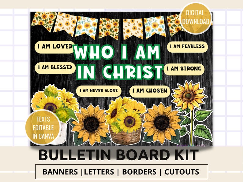 Sunflower Themed Christian Affirmation Bulletin Board Kit Faith Theme ...