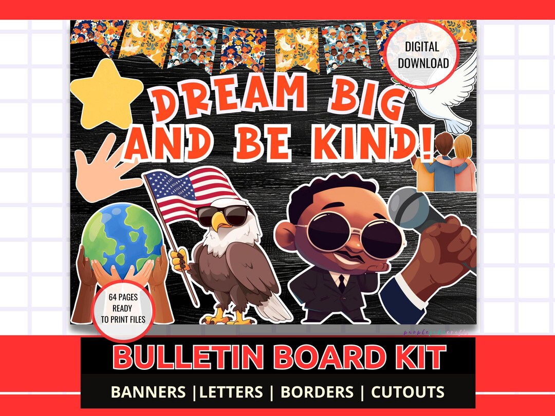 MLK Day Bulletin Board Kit Classroom Decor, Dream Big and Be Kind Theme ...