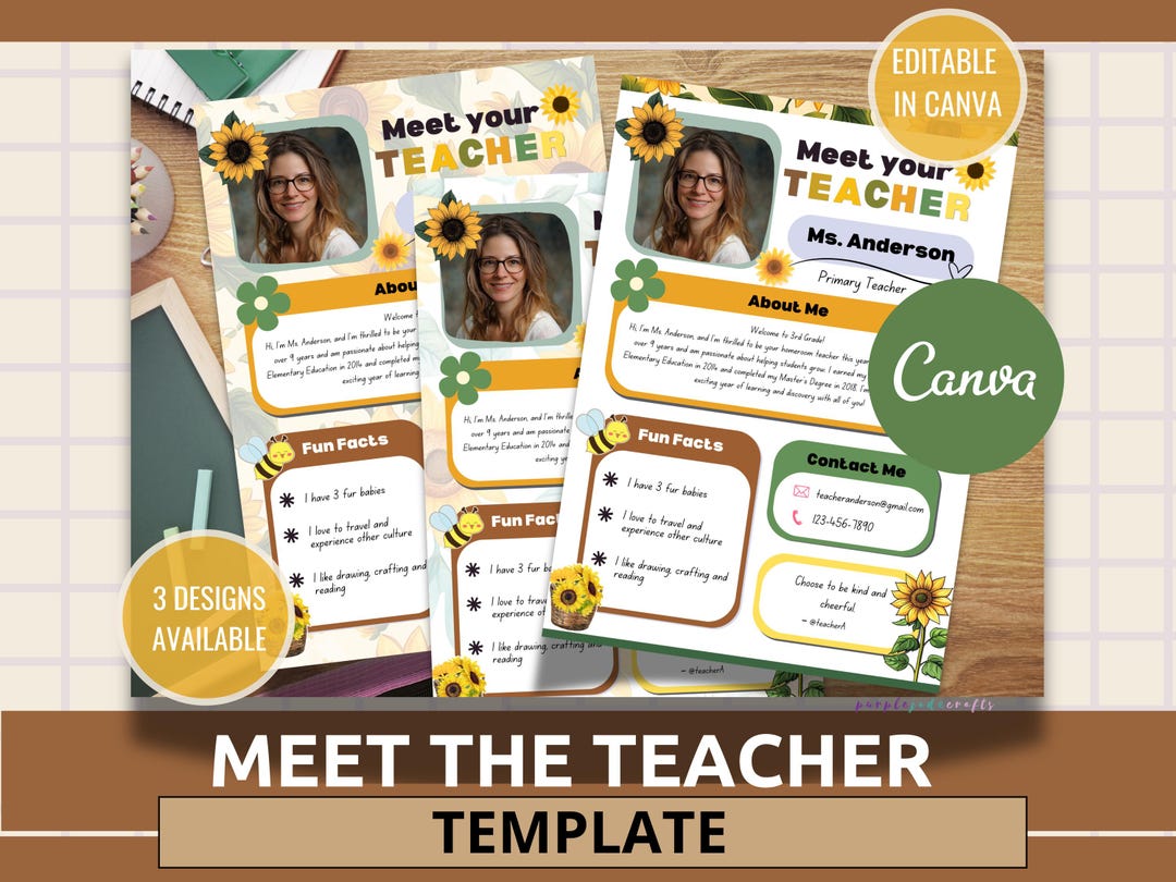 Meet the Teacher Template Sunflower Theme Classroom Newsletter Editable ...