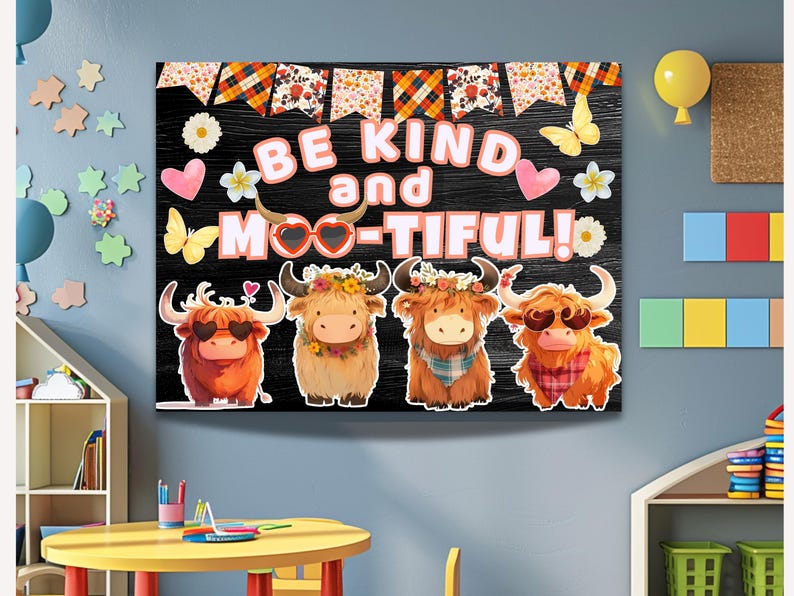 Highland Cow Bulletin Board Kit Mootiful and Kind Theme Farmhouse ...