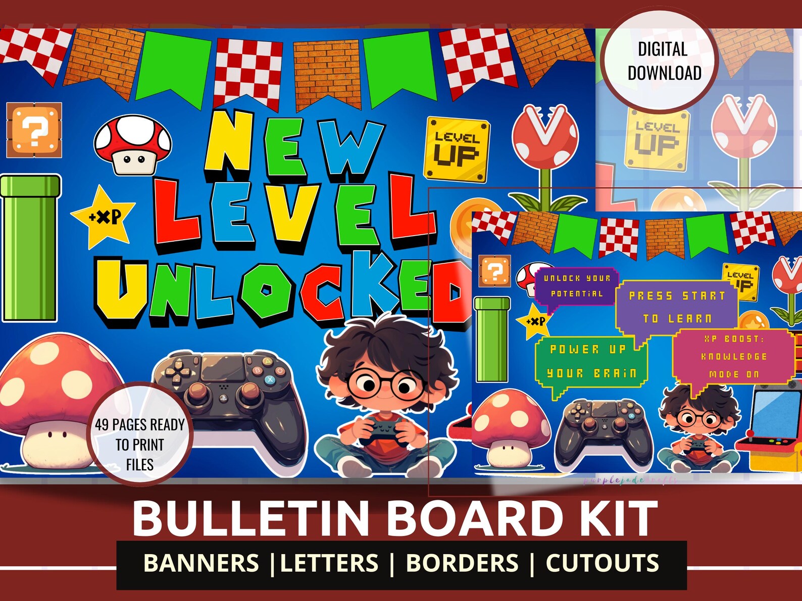 Back to School Bulletin Board Gamer Theme Classroom Printable Video ...