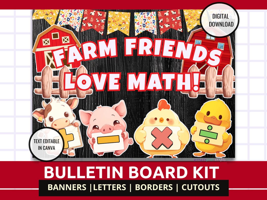 Printable Math Bulletin Board Kit for Classroom Farm Friends Love Math ...
