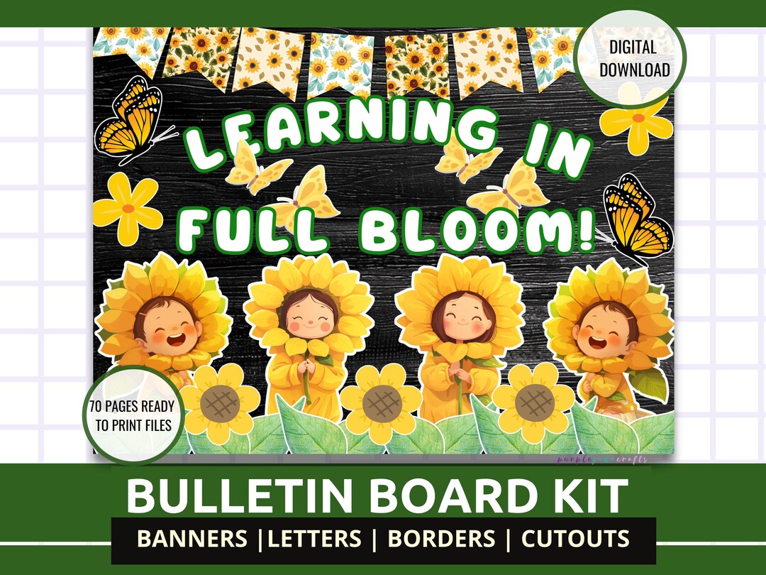 Sunflower Themed Bulletin Board Kit Printable Classroom Decor Kit ...