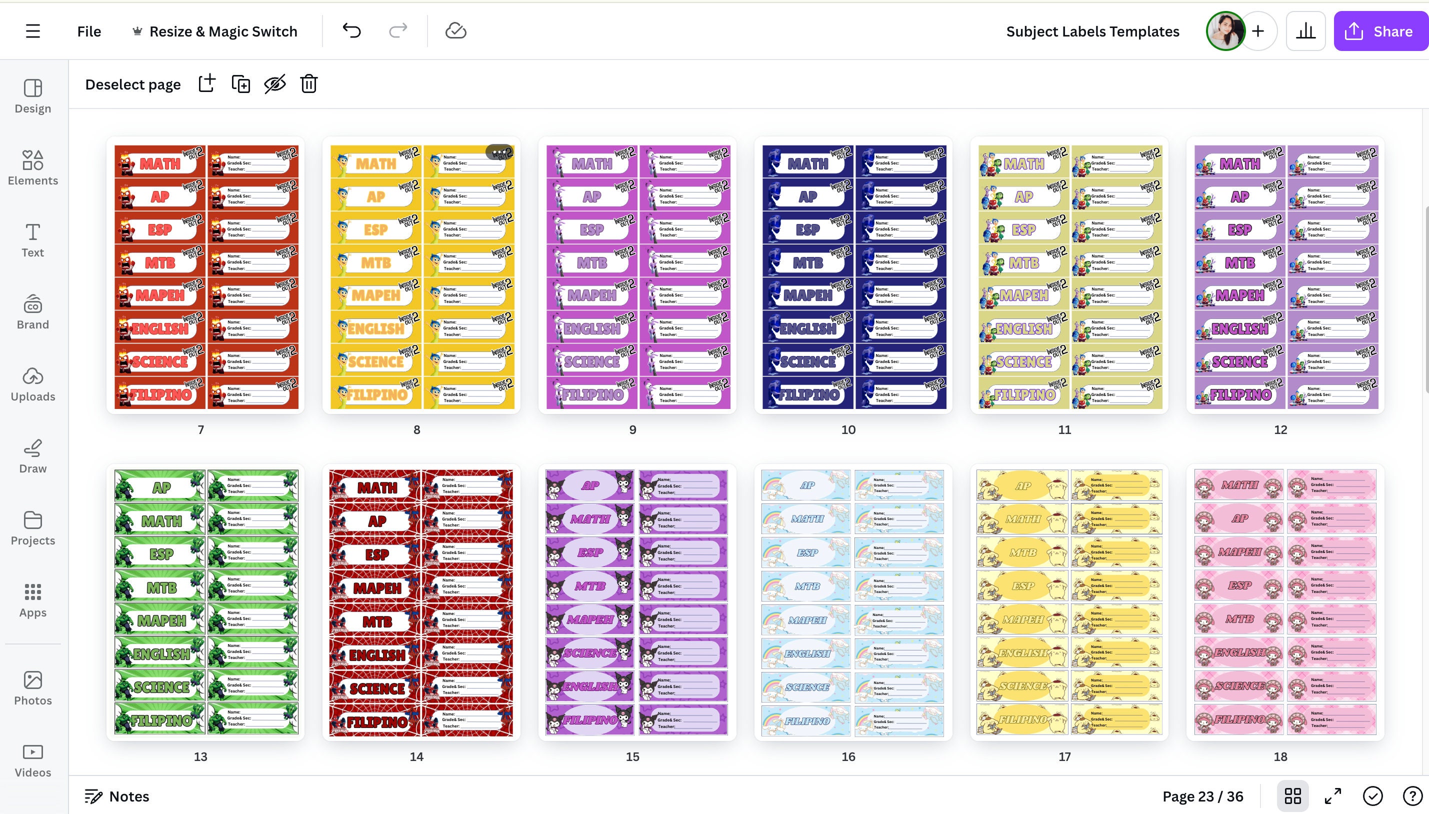 Editable Subject Labels Templates for Grade Schoolers Printable ...