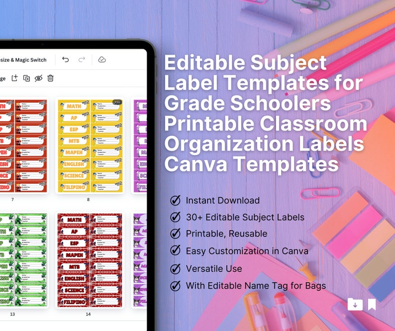 Editable Subject Labels Templates for Grade Schoolers Printable ...