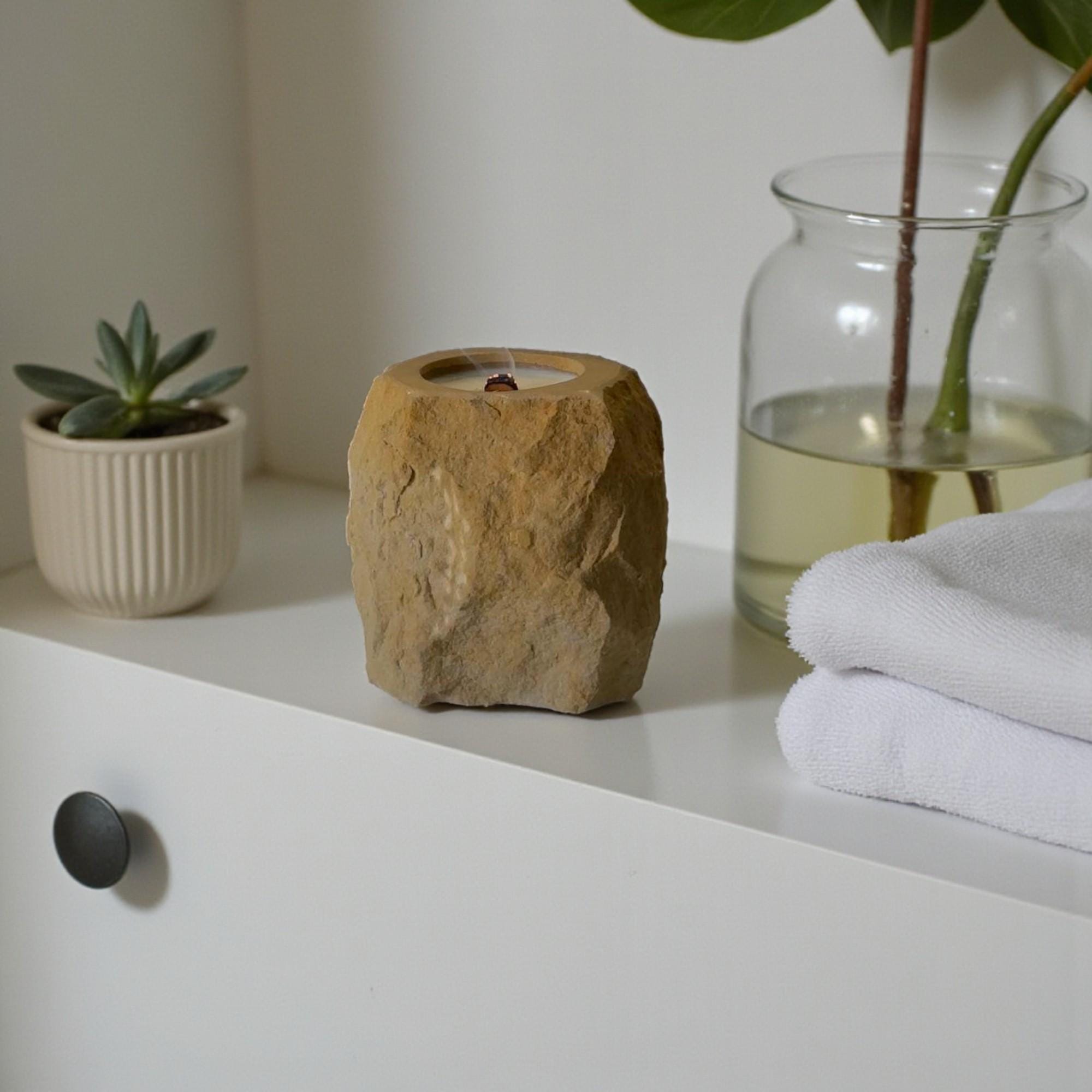 Red Sandstone Candle: Handcrafted Stone Bowl, Soy Wax & Wooden Wick - Etsy