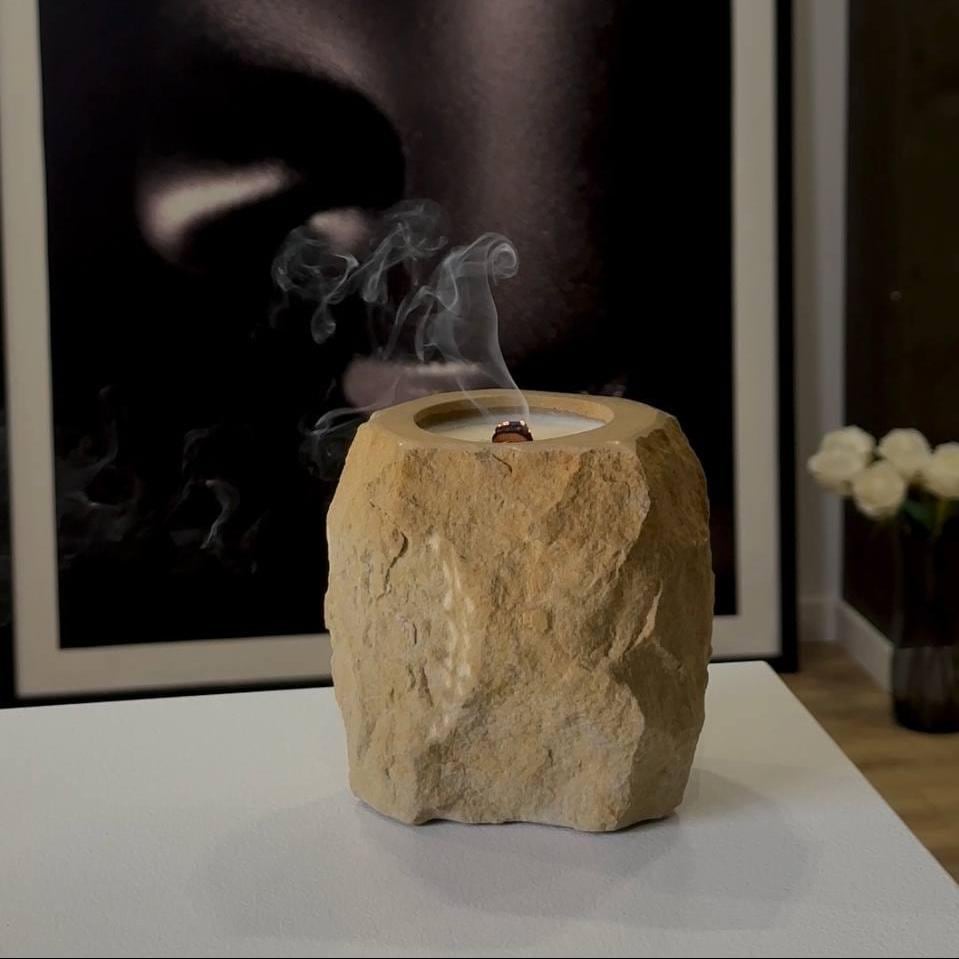 Red Sandstone Candle: Handcrafted Stone Bowl, Soy Wax & Wooden Wick - Etsy