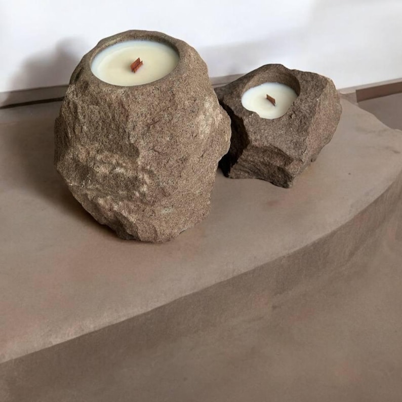Red Sandstone Candle: Handcrafted Stone Bowl, Soy Wax & Wooden Wick - Etsy