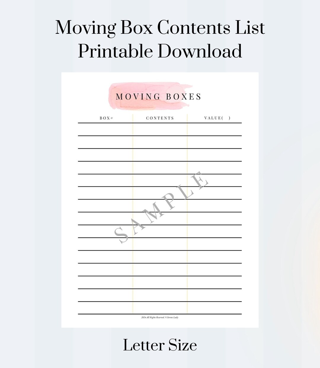 Moving Box Contents List, Printable Download - Etsy Australia
