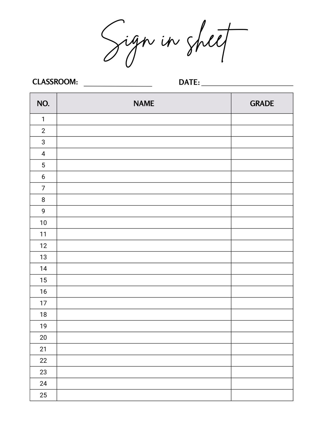 Sign in Sheet School Teacher Supplies Attendance Tracker Log - Etsy