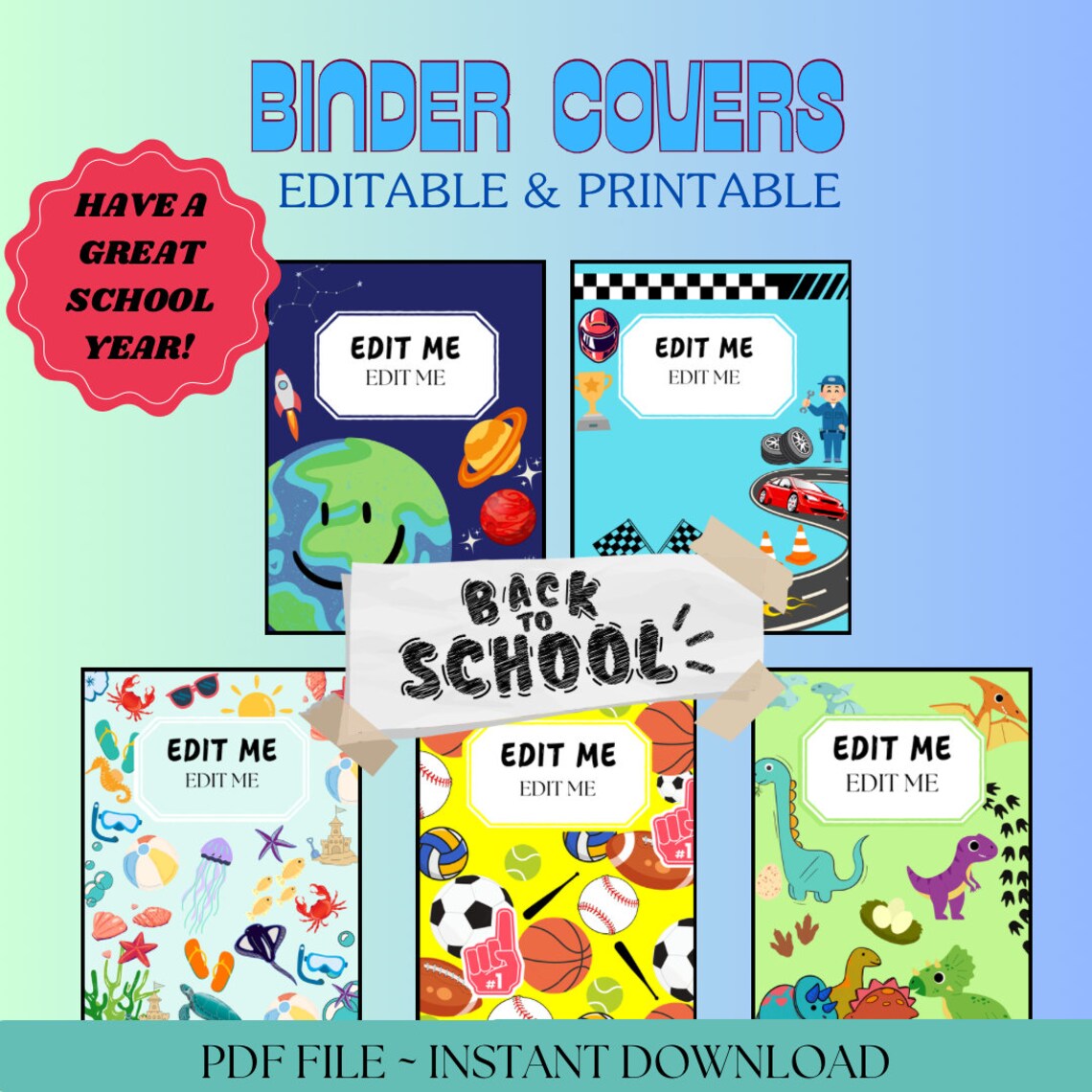 Binder Covers for Boys Printable and Editable Covers Boy School ...