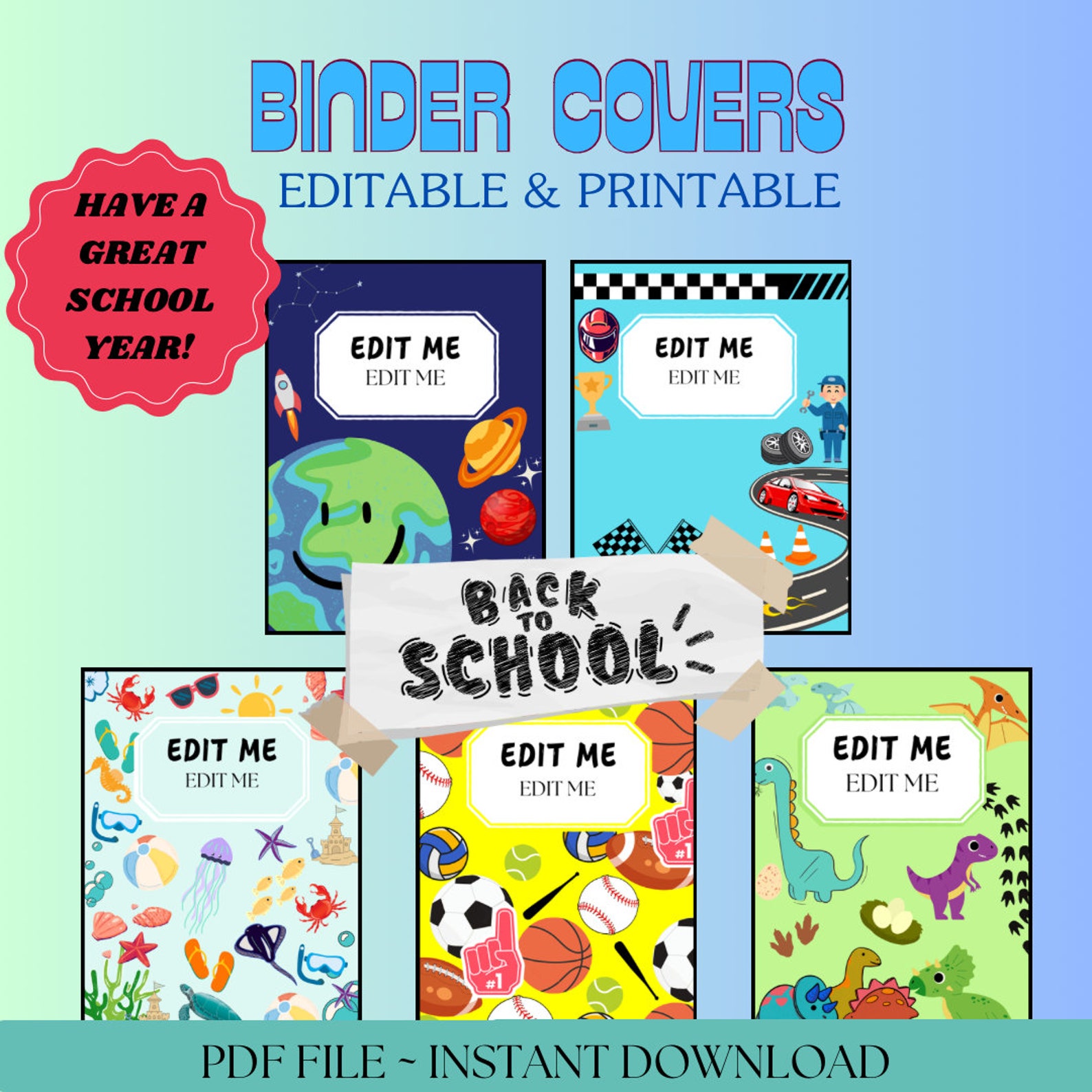 Binder Covers for Boys Printable and Editable Covers Boy School ...