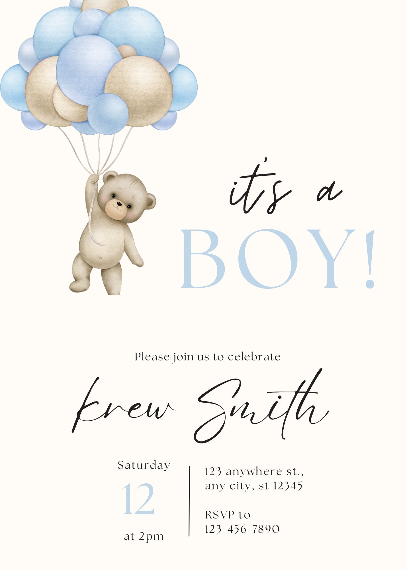 Boy Baby Shower Invitation Editable Baby Boy Invitation Cute Party ...