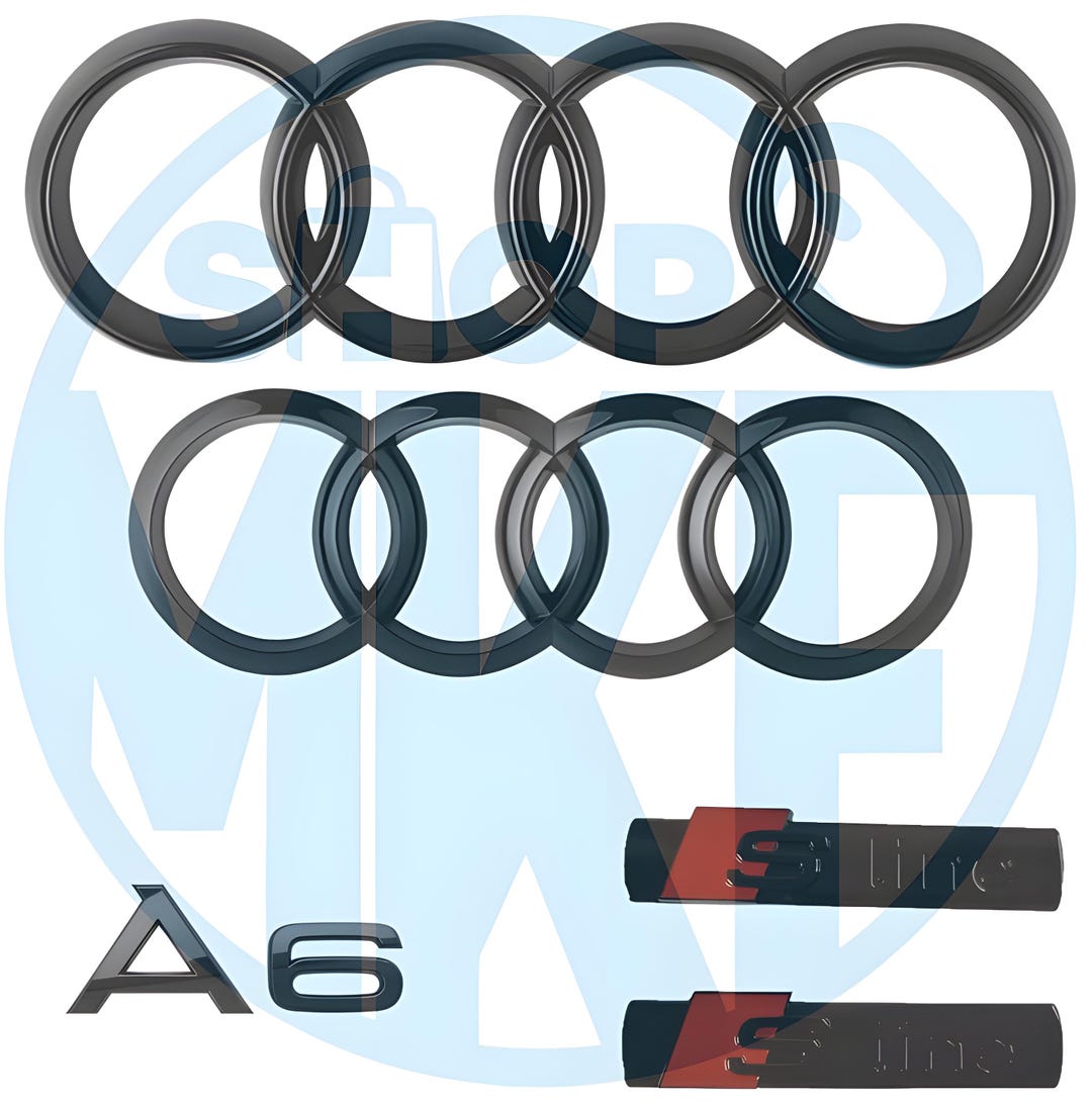 Full Set of Audi A6 Gloss Black Badges (audi Ring A6 Sline) Front Rear ...