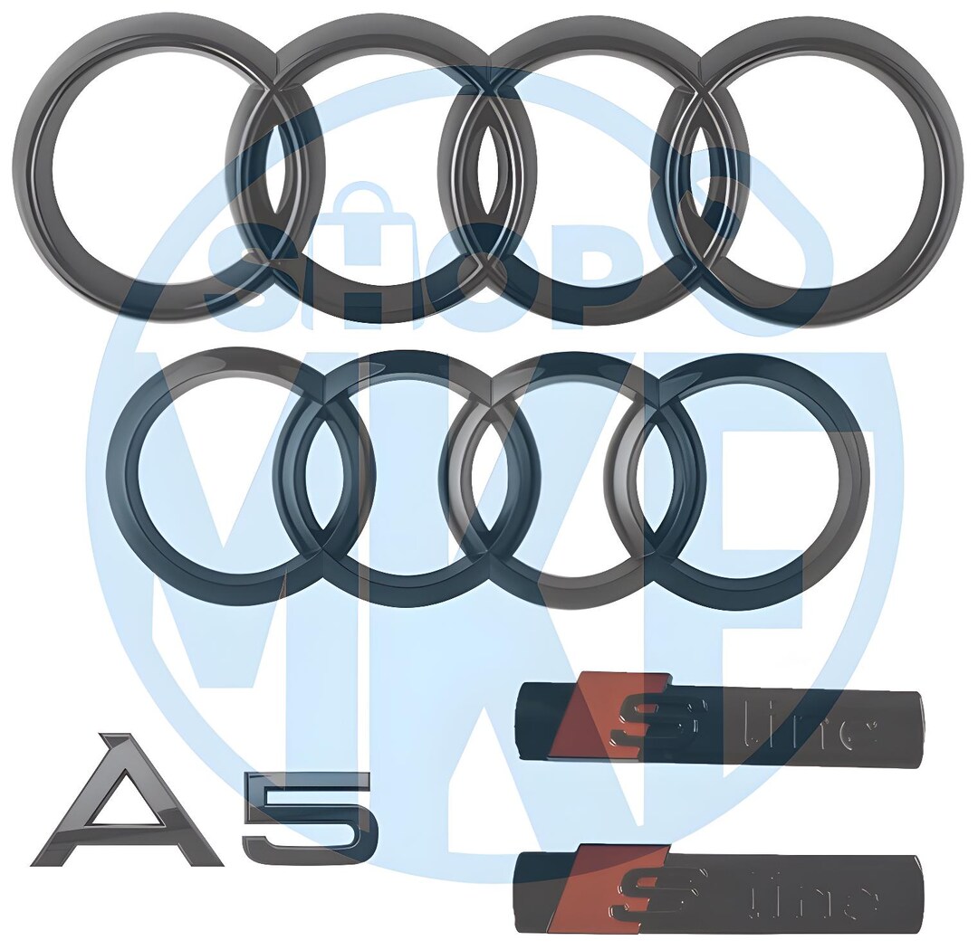 Full Set of Audi A5 Gloss Black Badges ( 2 Audi Rings 1 A5 ) Front ...