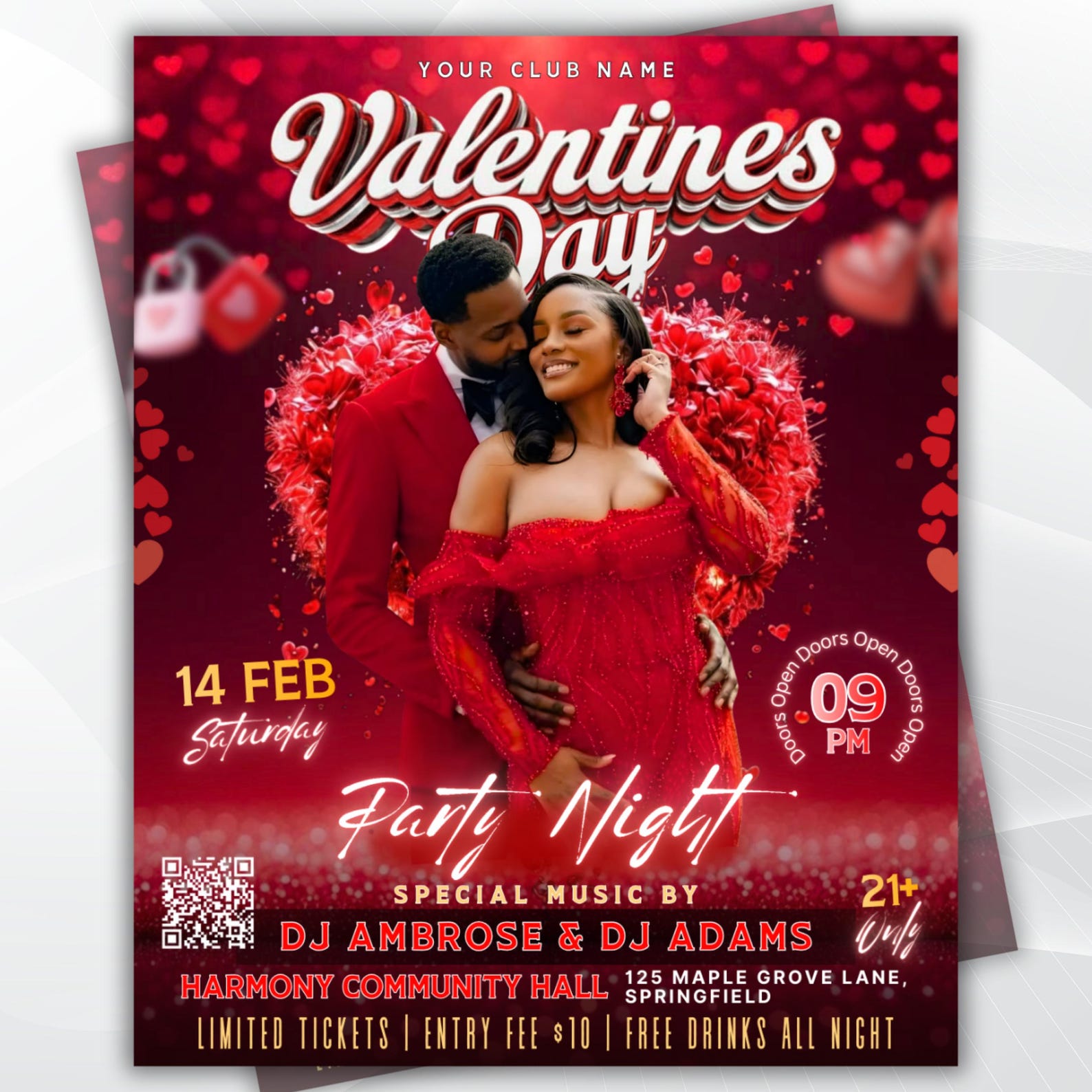 Valentine's Nightclub Flyer Template - Romantic Party Invite for Clubs ...