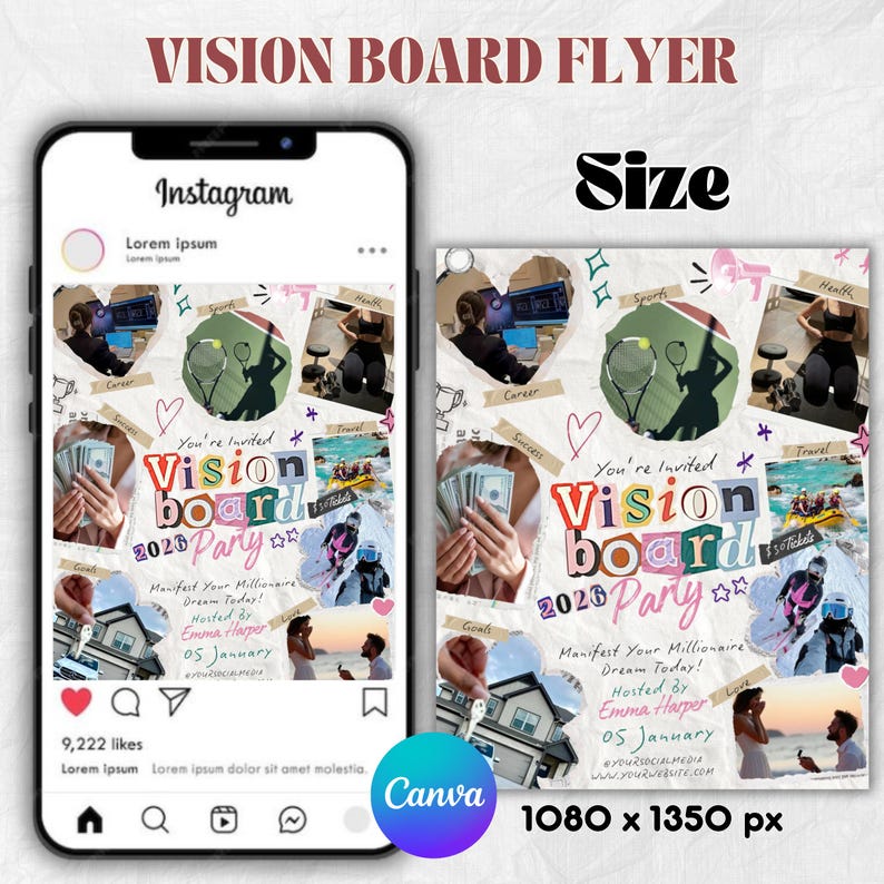 Vision Board Flyer, Vision Board Party Flyer,manifesting Event Flyer ...