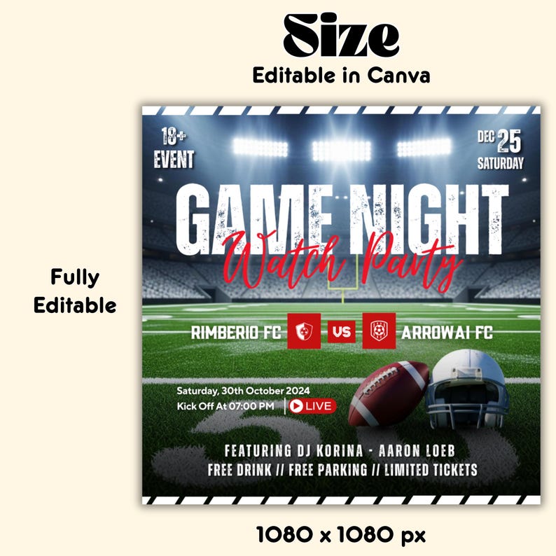 Editable Game Night Flyer Template | Monday Night Football Party ...