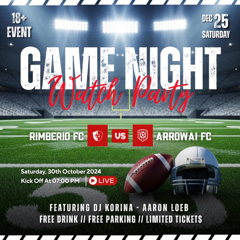 Editable Game Night Flyer Template | Monday Night Football Party ...