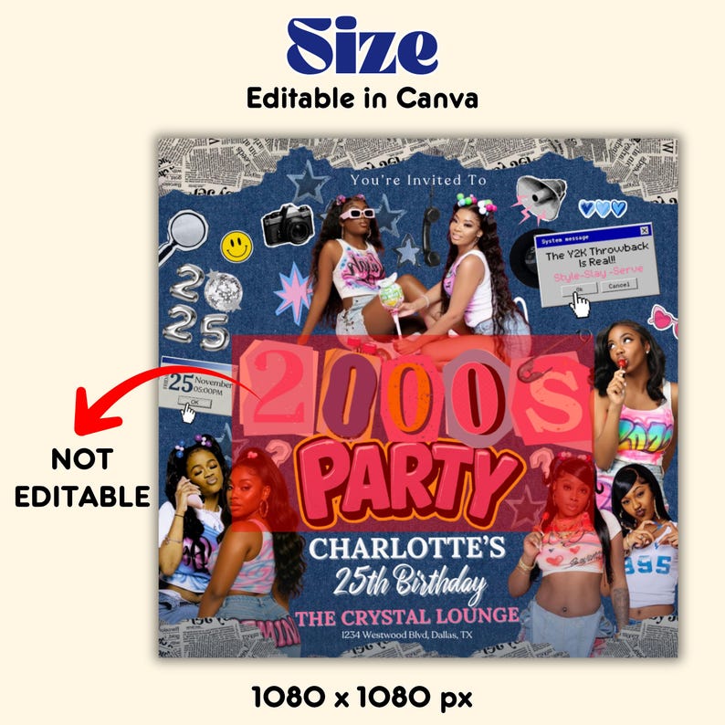 Early 2000s Party Flyer | Retro Y2K Birthday Invitation | 90s Club DJ ...