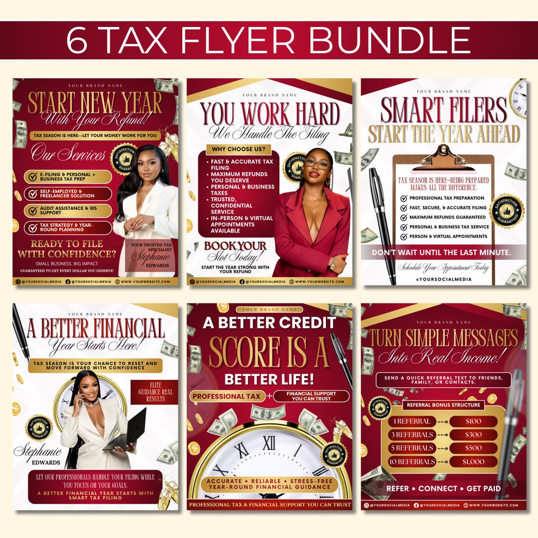 Red and Gold Tax Prep Bundle, Professional Tax Instagram Post, Tax ...