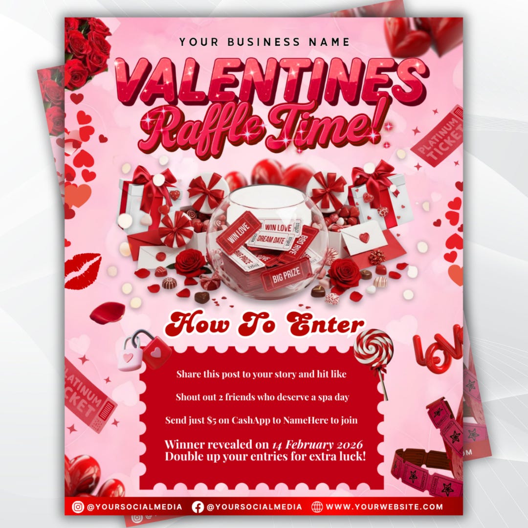 Raffle Flyer for Valentines Day, DIY Flyer Template Design, February ...