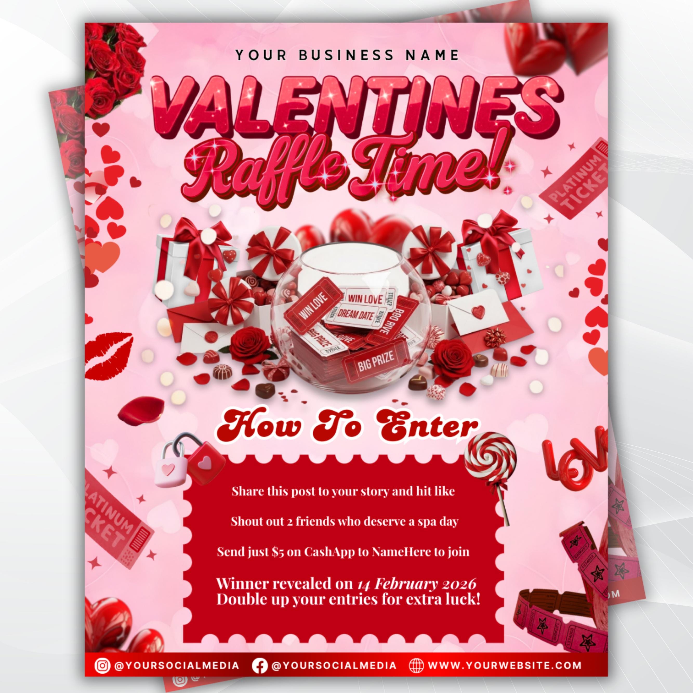 Raffle Flyer for Valentines Day, DIY Flyer Template Design, February ...