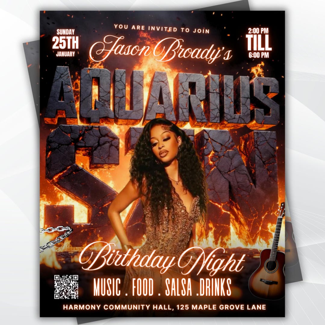 Aquarius Birthday Flyer for Her, Aquarius Nightclub Birthday Flyer ...