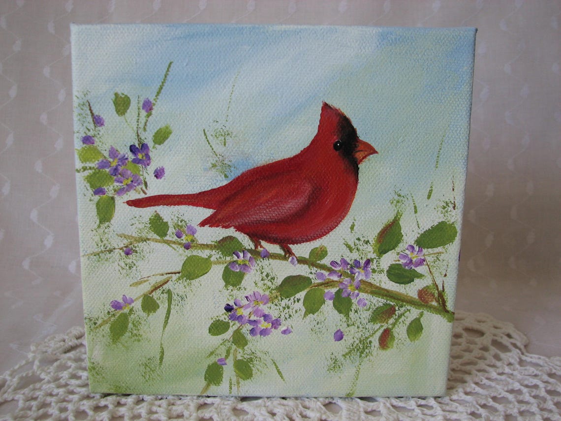 Cardinal Hand Painted Canvas 6 by 6 Art Original Painting Wall - Etsy ...