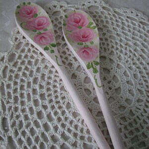 Pink Roses Wood Spoons Hand Painted Set of 2 Kitchen Decor | Etsy