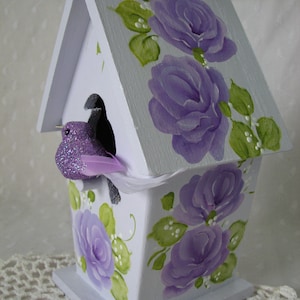 Lilac Birdhouse Hand Painted Purple Roses Bird Cottage Chic - Etsy ...