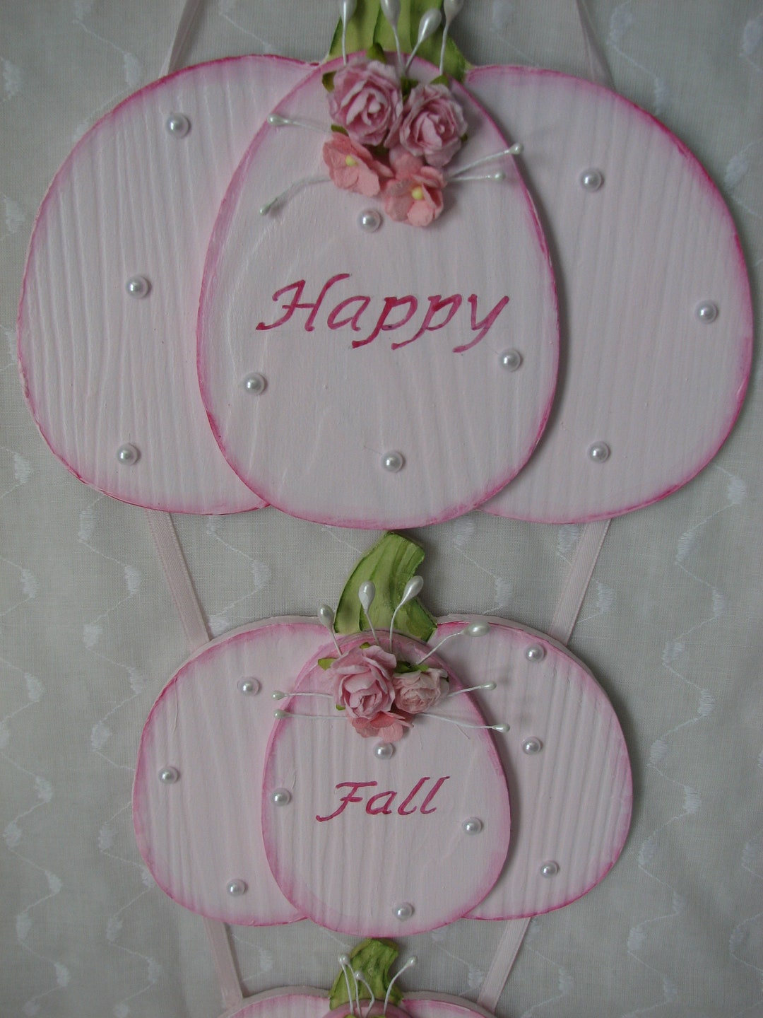 Pumpkin Wall Hanging Fall Plaque Hand Painted Pink Roses - Etsy