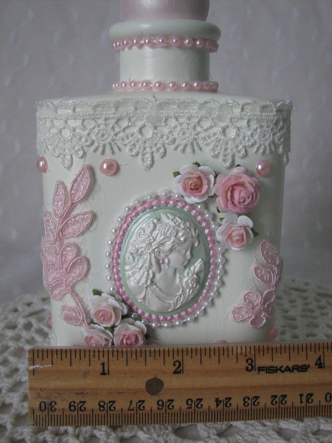 Small Decorative Glass Bottle Shabby Chic Victorian Style Lace Pink ...