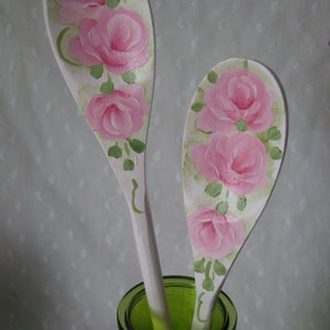 Pink Roses Wood Spoons Hand Painted Set of 2 Kitchen Decor | Etsy