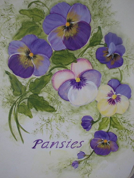 Pansies Sign Hand Painted Purple Pansies Wood Plaque Wall | Etsy